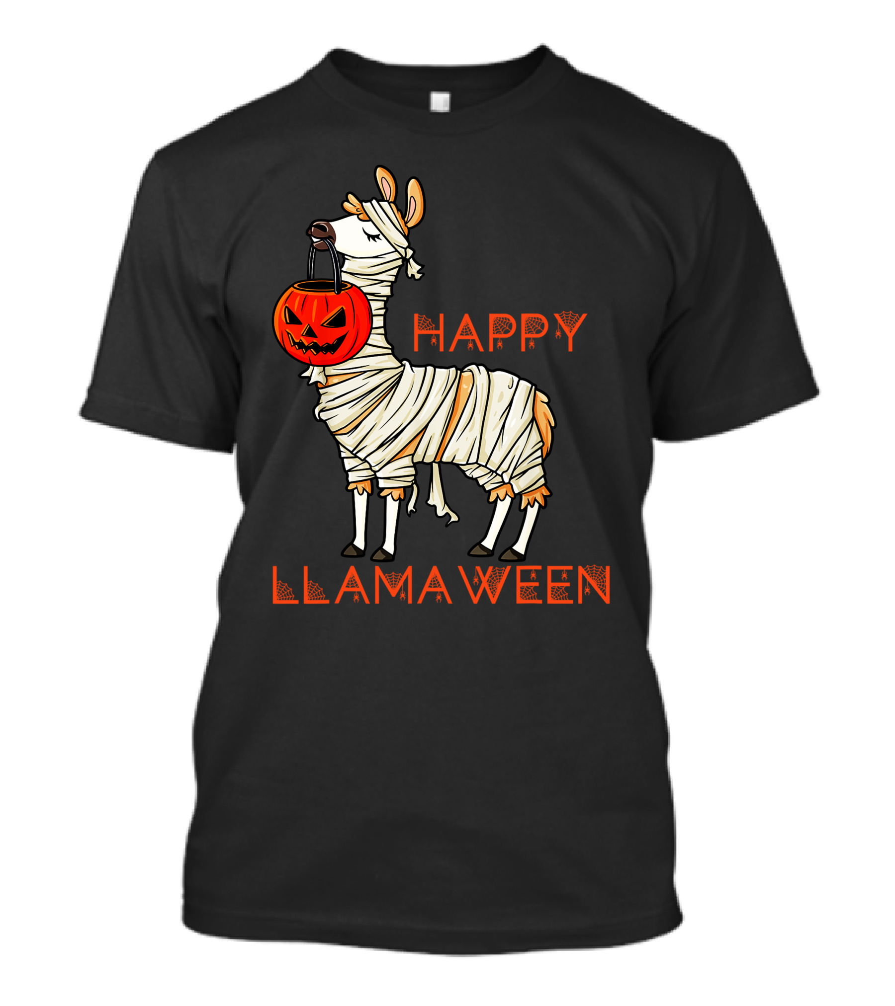 Happy Llamaween Funny Halloween Mummy Llama With Pumpkin Girls T-Shirt