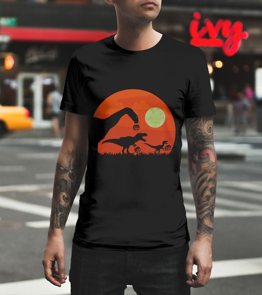Halloween Dinosaur Rex Pumpkin Moon T-Shirt