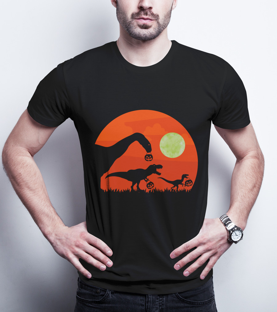 Halloween Dinosaur Rex Pumpkin Moon T-Shirt