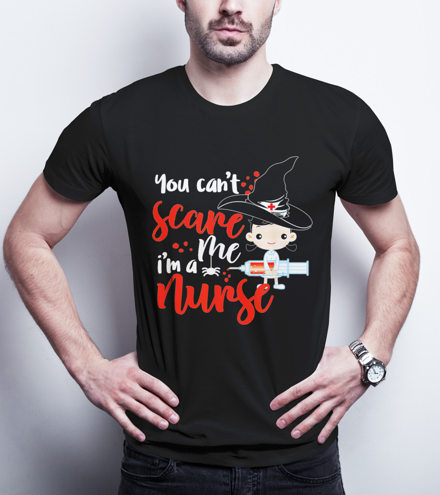 You Can't Scare Me I'm A Nurse Halloween Witch Hat Syringe T-Shirt
