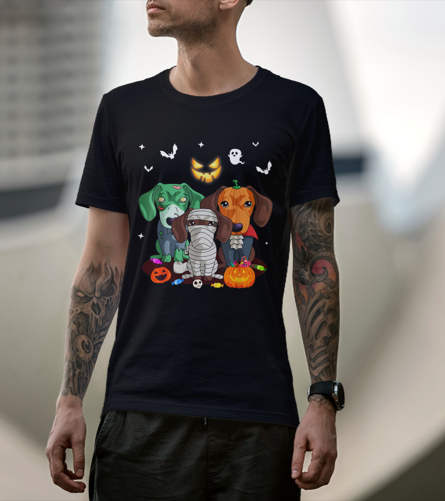 Halloween Dachshund Dog Witch Cute Dachshund Dog Lovers Zombie Mummy Pumpkin Costume Dogs T-Shirt