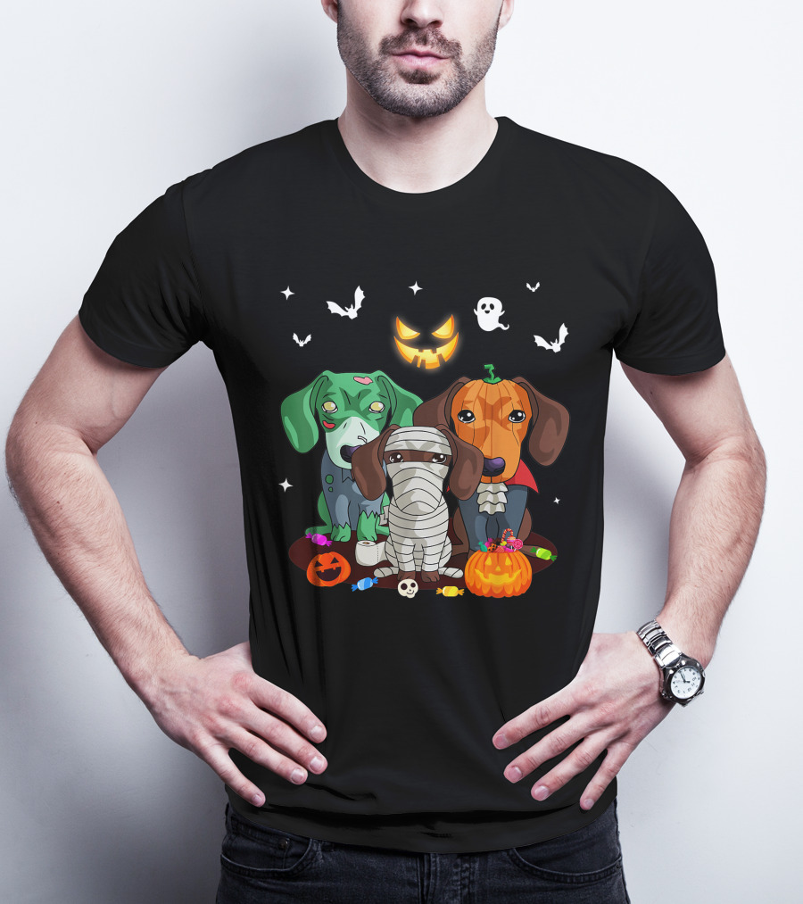 Halloween Dachshund Dog Witch Cute Dachshund Dog Lovers Zombie Mummy Pumpkin Costume Dogs T-Shirt