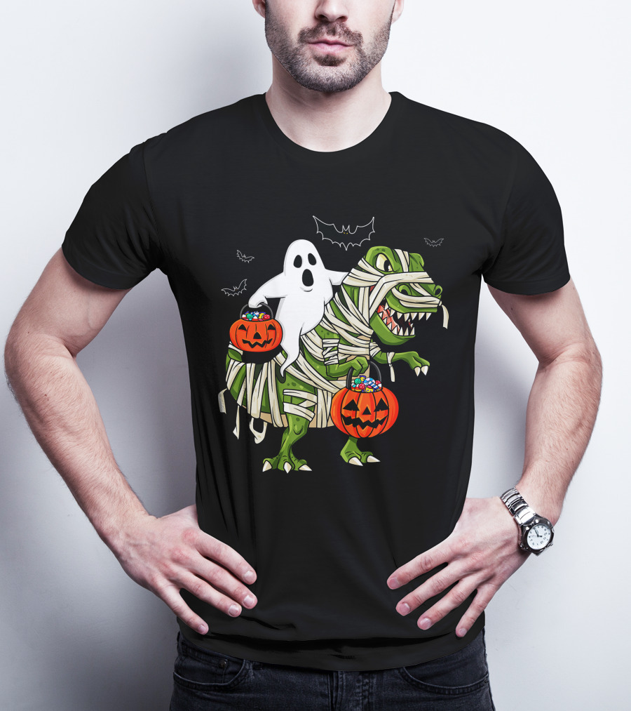 Ghost And Mummy T-Rex Halloween Candy Adventure T-Shirt