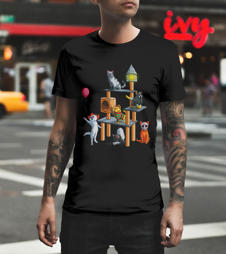 Funny Cat Horror Halloween With Cute Kitty Icons For Lovers T-Shirt