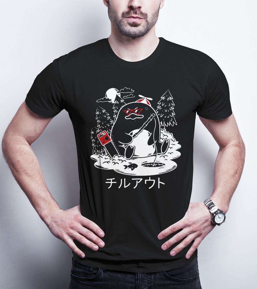 Isaacwhy Merch Chill Out Penguin With Chainsaw And Fishing Rod T-Shirt