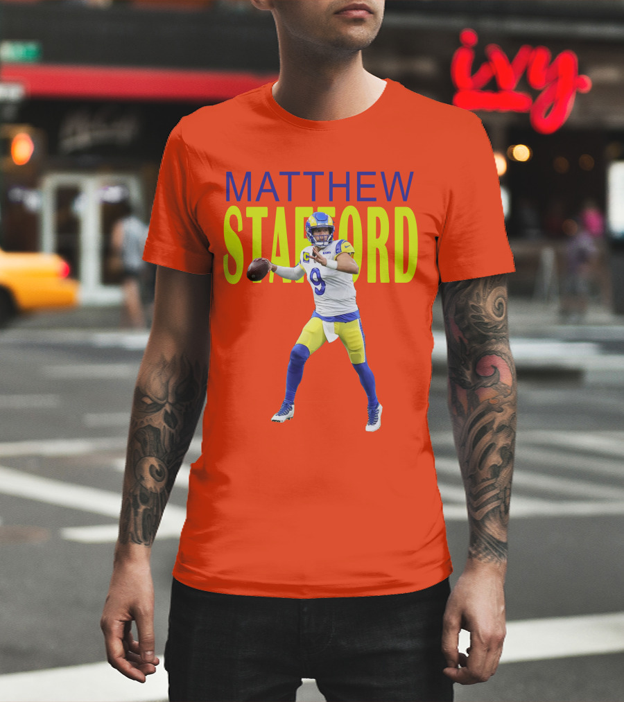 Matthew Stafford Rams Quarterback NFL Football Action T-Shirt