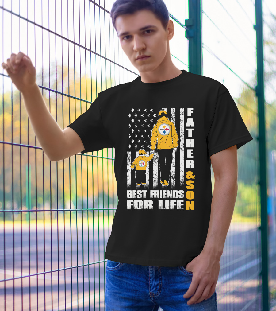 Father And Son Best Friends For Life Steelers Flag Background T-Shirt