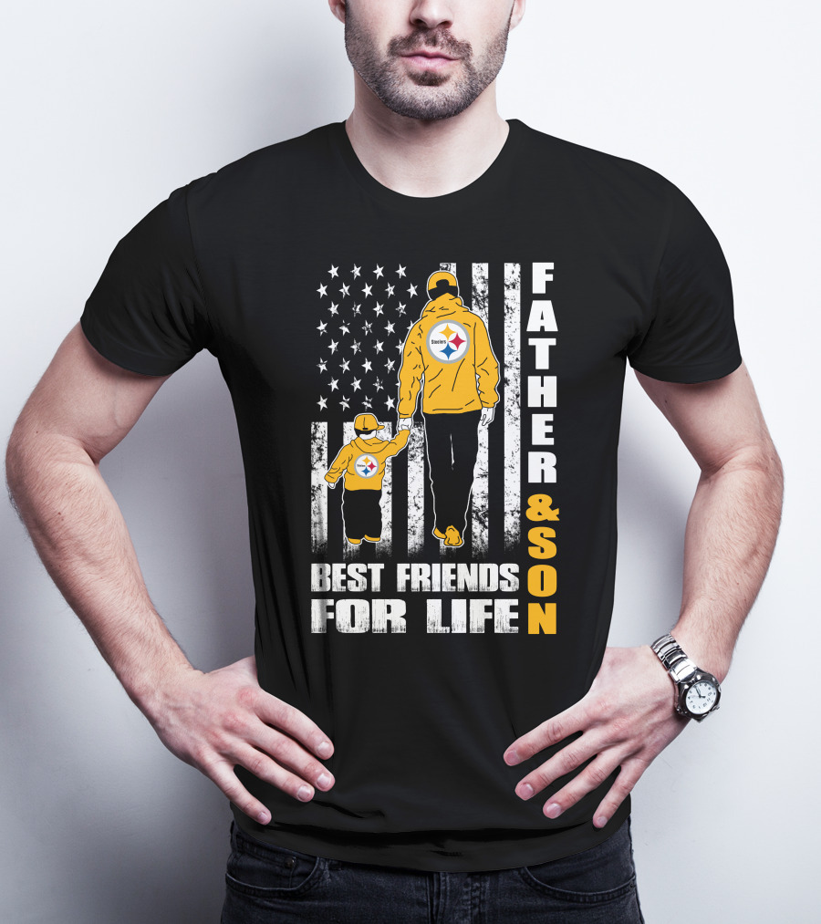 Father And Son Best Friends For Life Steelers Flag Background T-Shirt