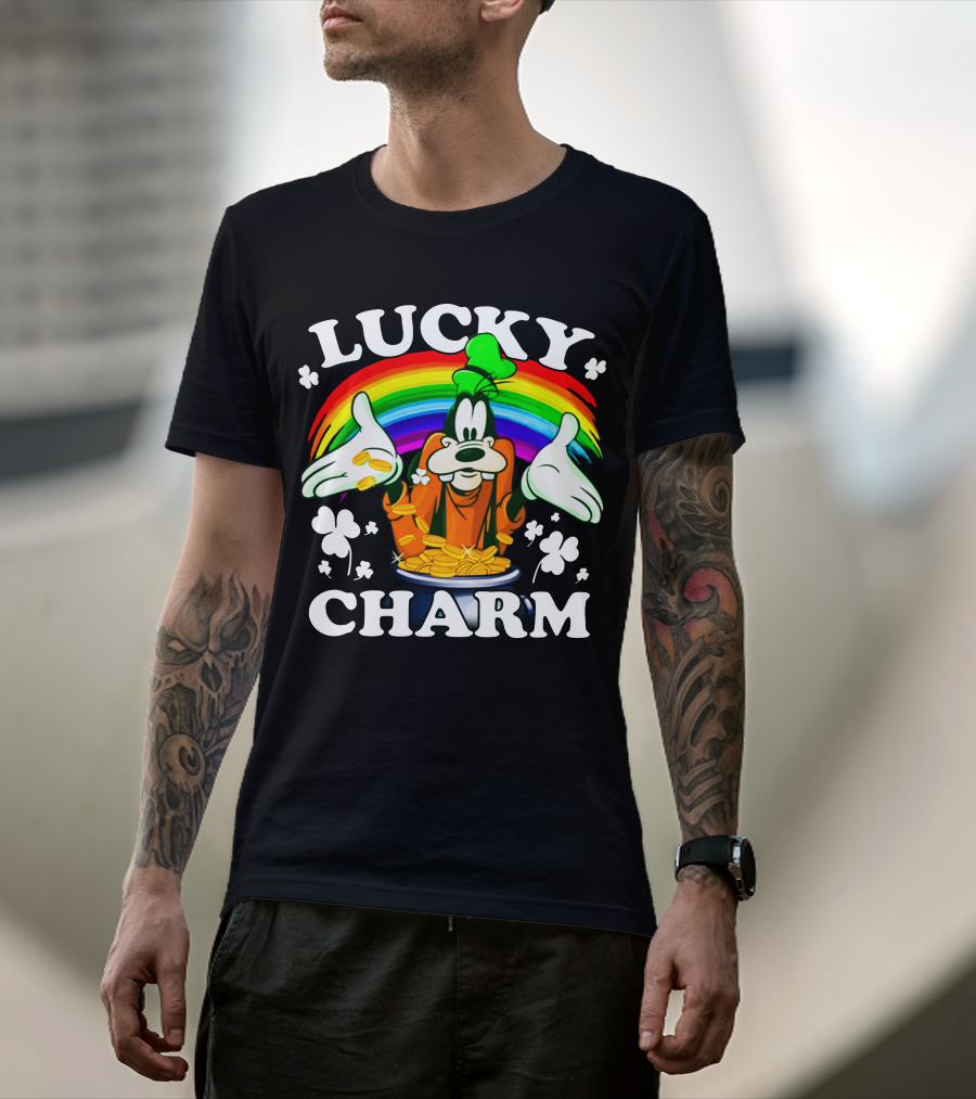 Lucky Charm Goofy With Rainbow And Gold Coins T-Shirt