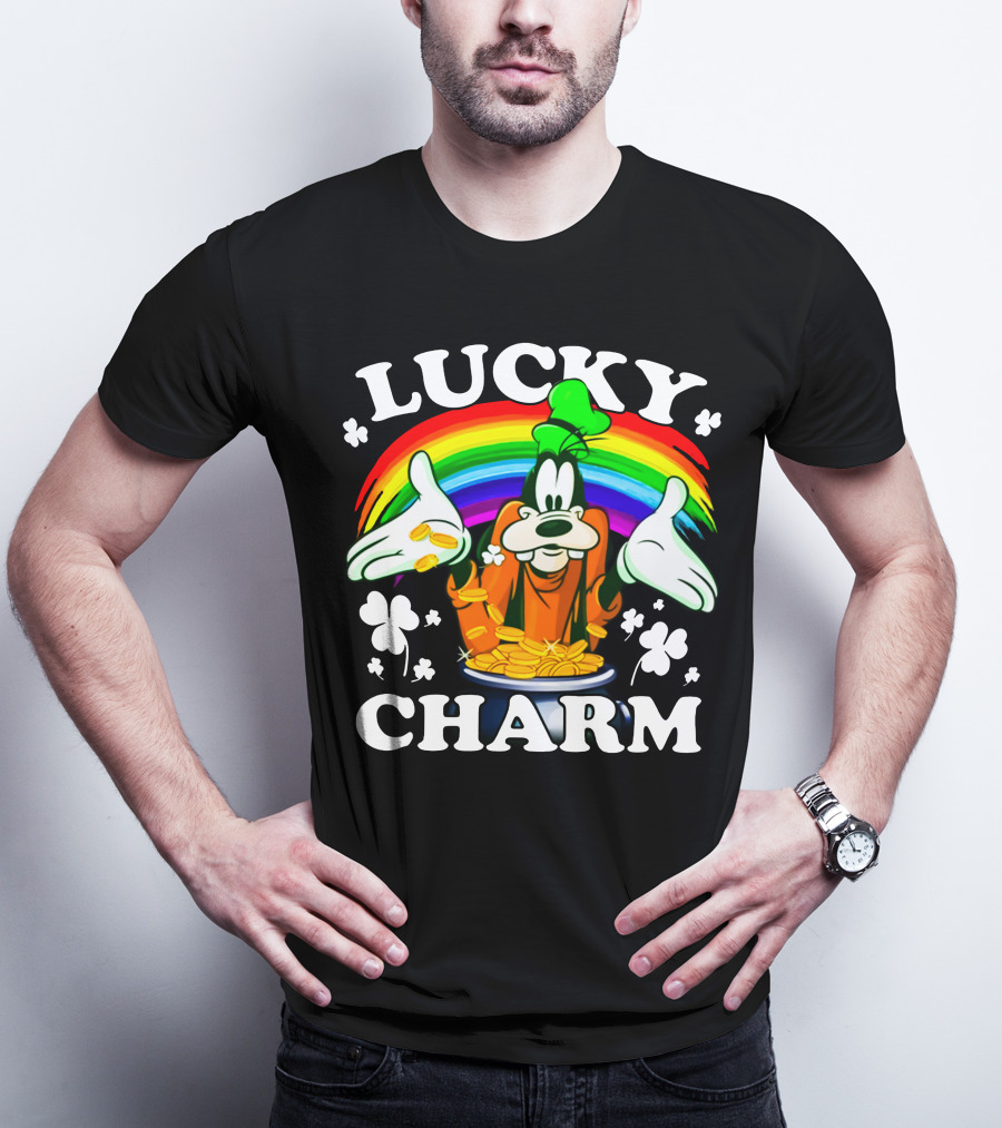 Lucky Charm Goofy With Rainbow And Gold Coins T-Shirt