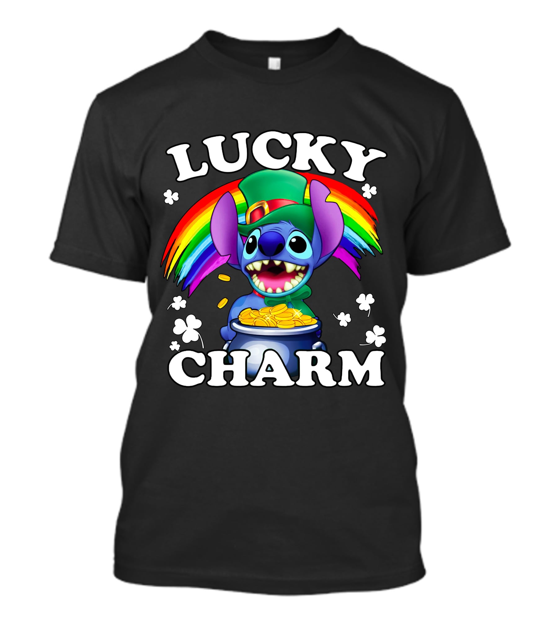 Lucky Charm Stitch Rainbow Gold Coins Shamrocks T-Shirt