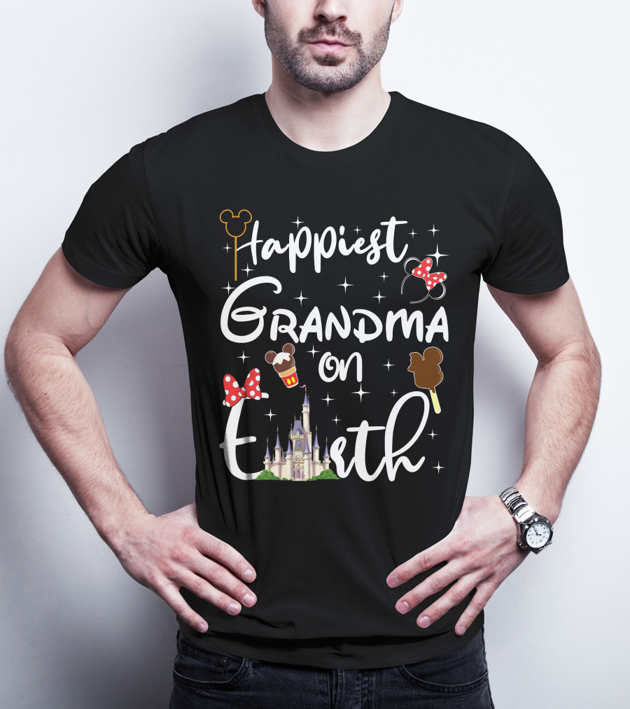 Happiest Grandma On Earth Castle Mouse Ears Ice Cream And Bows T-Shirt