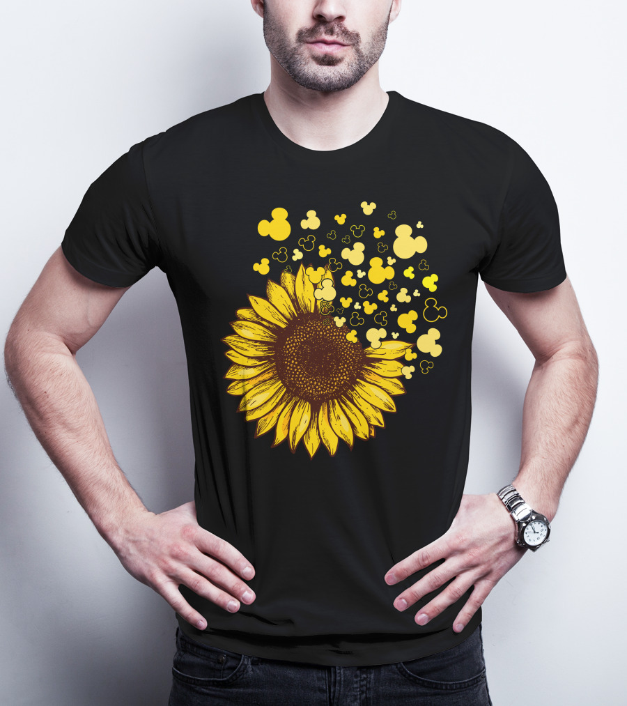 Sunflower With Mickey Mouse Icon Yellow Accents T-Shirt