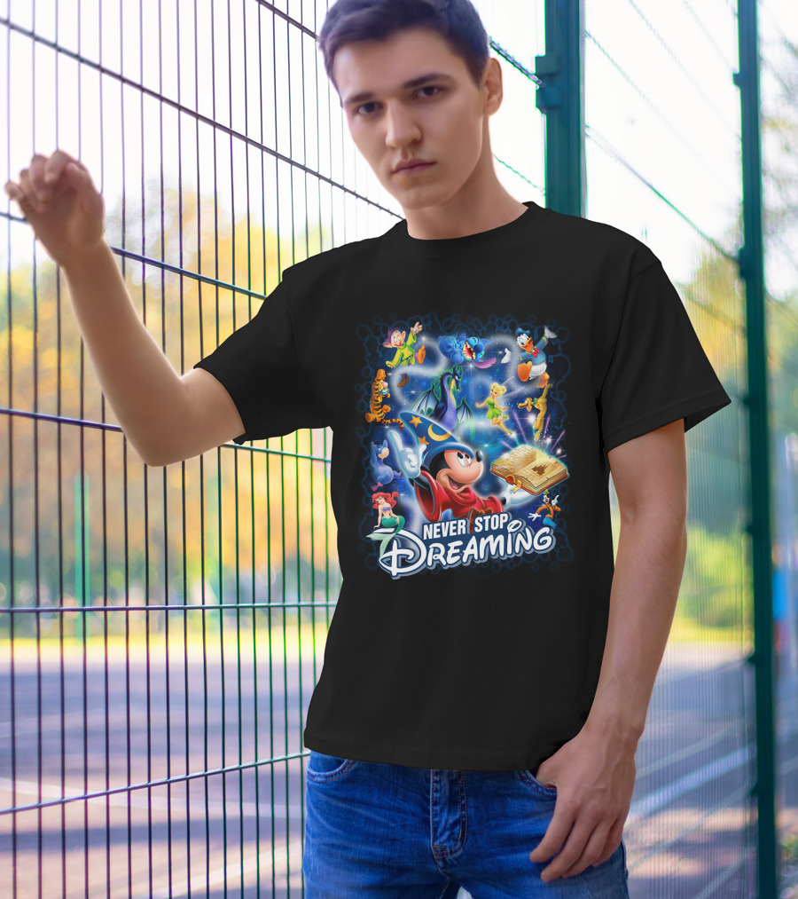 Never Stop Dreaming Disney Characters Magic Book T-Shirt