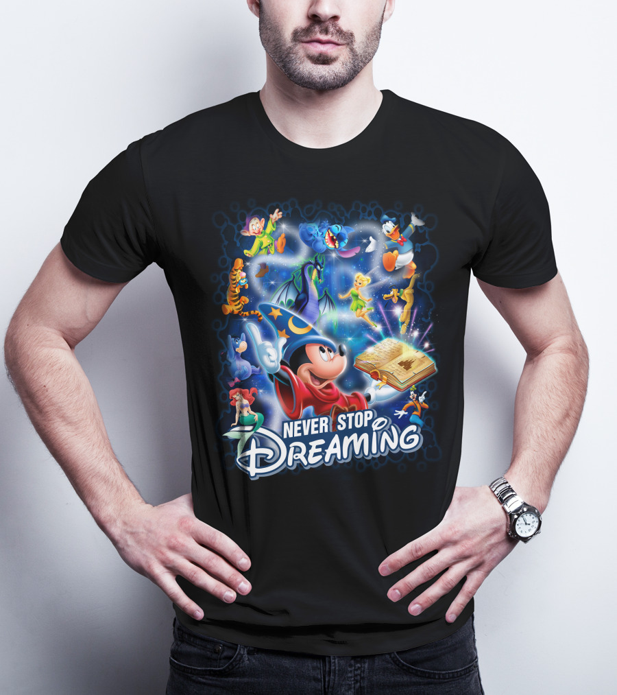Never Stop Dreaming Disney Characters Magic Book T-Shirt