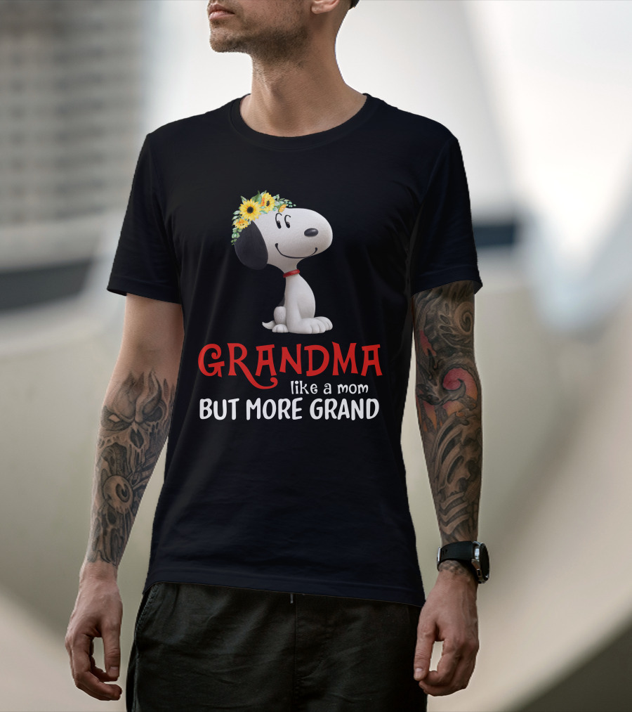 GRANDMA Like A Mom But More Grand Snoopy Sunflower Crown T-Shirt