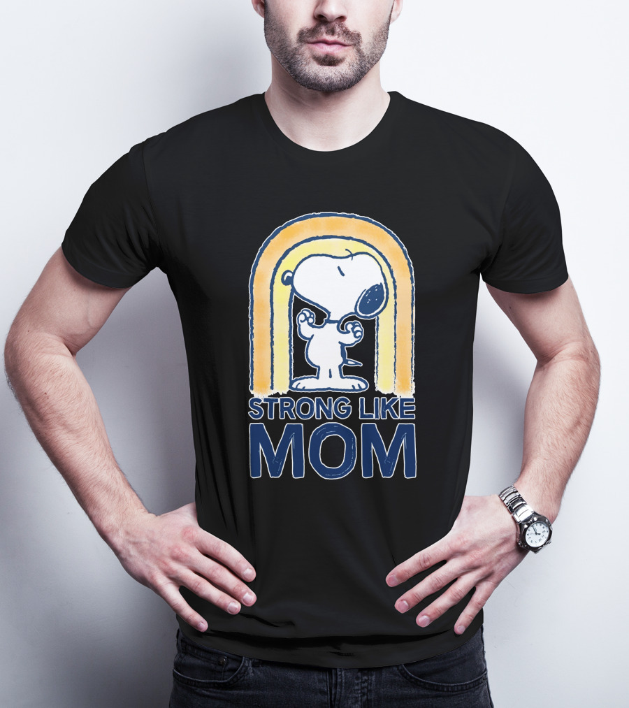 Snoopy Strong Like Mom Retro Rainbow Celebrating Motherhood T-Shirt