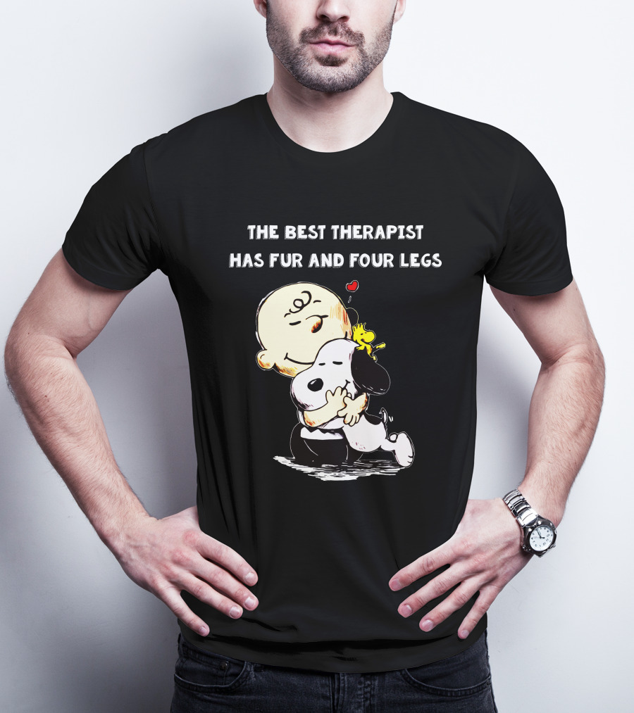 The Best Therapist Has Fur And Four Legs Charlie Brown Snoopy Woodstock Hug T-Shirt