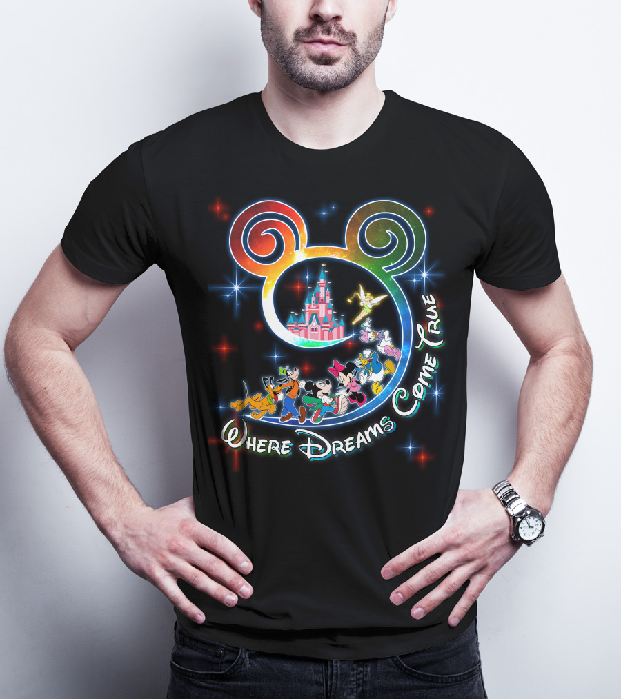 Where Dreams Come True Disney Castle Mickey Minnie Goofy Donald Pluto Tinkerbell T-Shirt