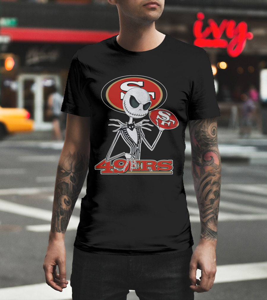 49ers Jack Skellington Football Crossover NFL T-Shirt