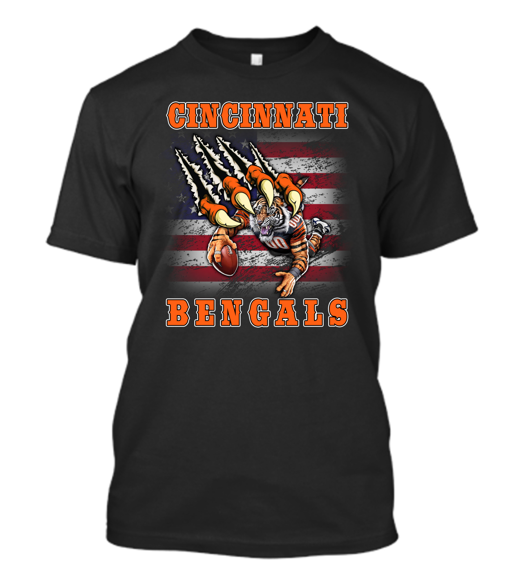Cincinnati Bengals Clawing Tiger With American Flag And Football T-Shirt