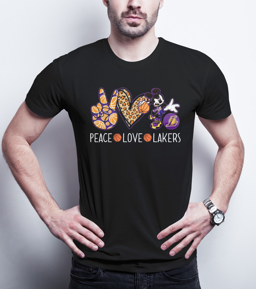 Peace Love Los Angeles Lakers Basketball Mickey T-Shirt