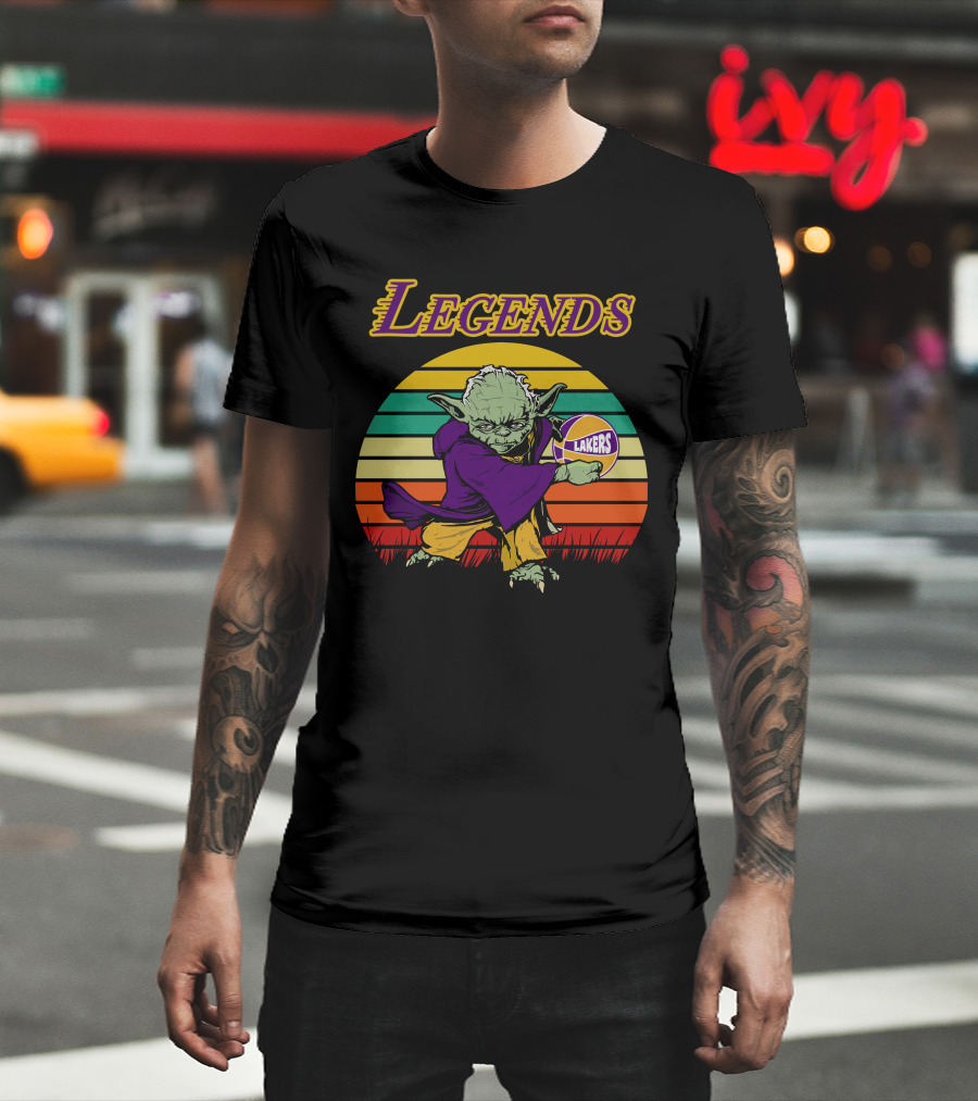 Legends Yoda Lakers Basketball Retro Stripes T-Shirt