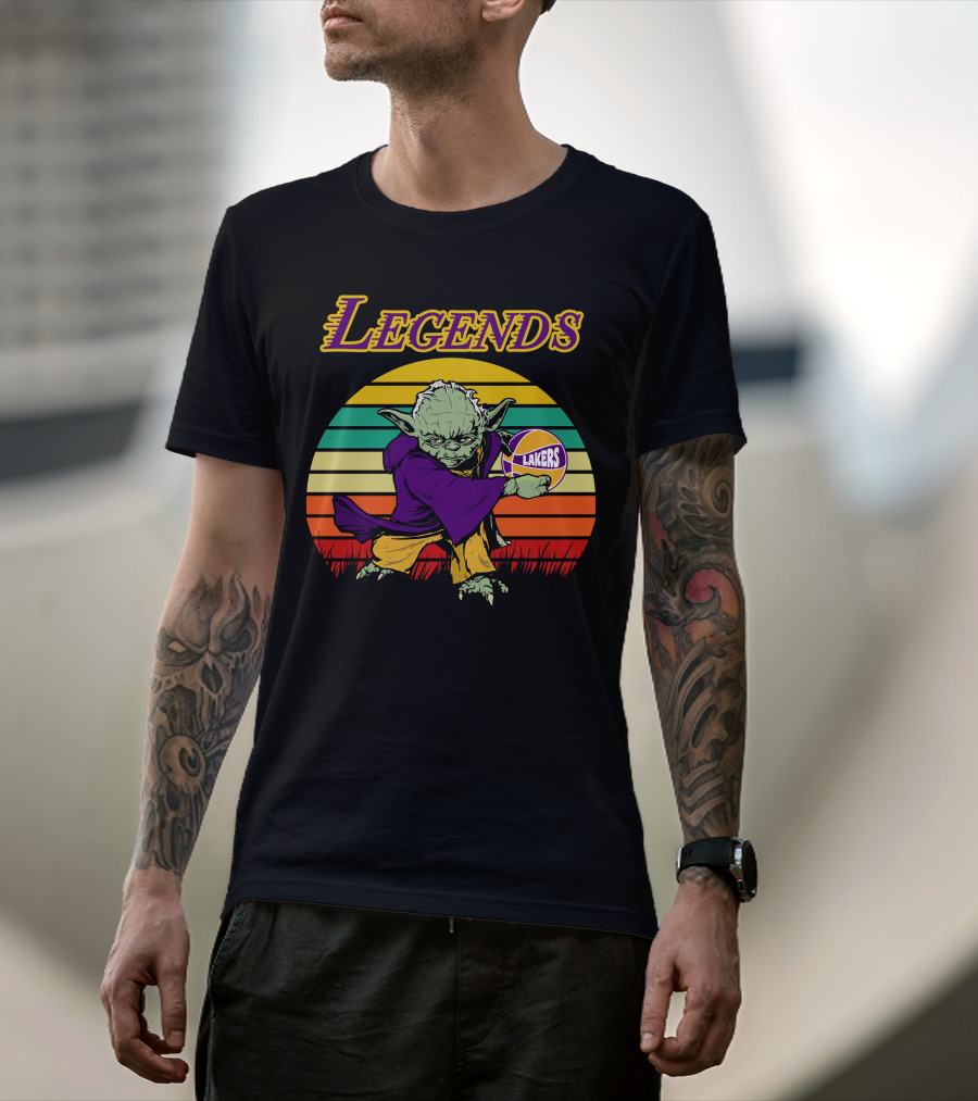 Legends Yoda Lakers Basketball Retro Stripes T-Shirt