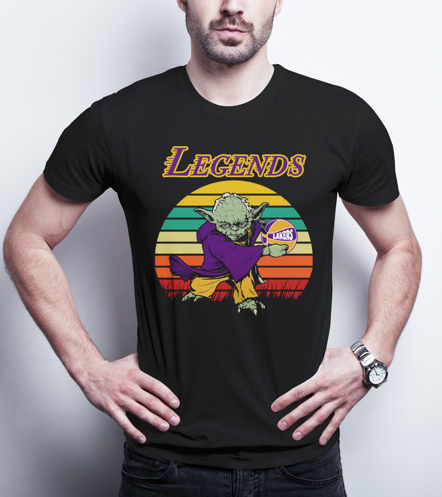 Legends Yoda Lakers Basketball Retro Stripes T-Shirt