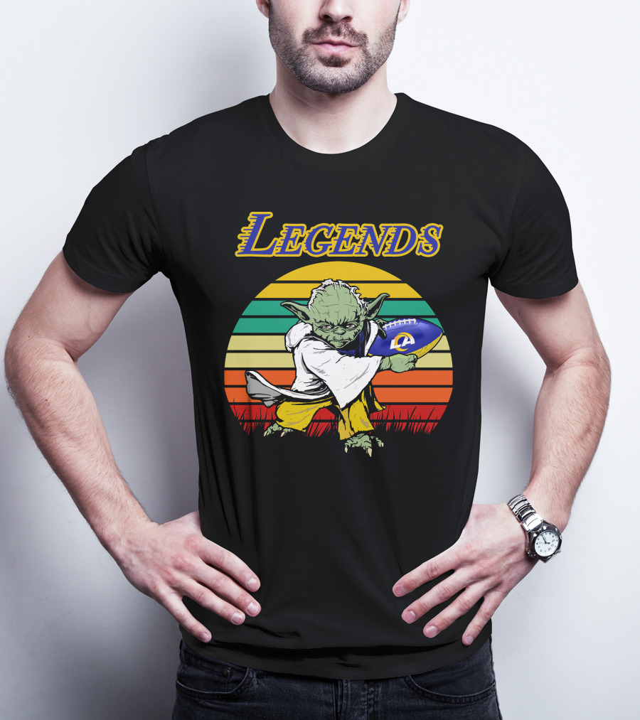 Legends Retro Yoda Holding Los Angeles Rams Football T-Shirt