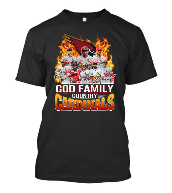 God Family Country Cardinals Baseball Team Fire Background T-Shirt