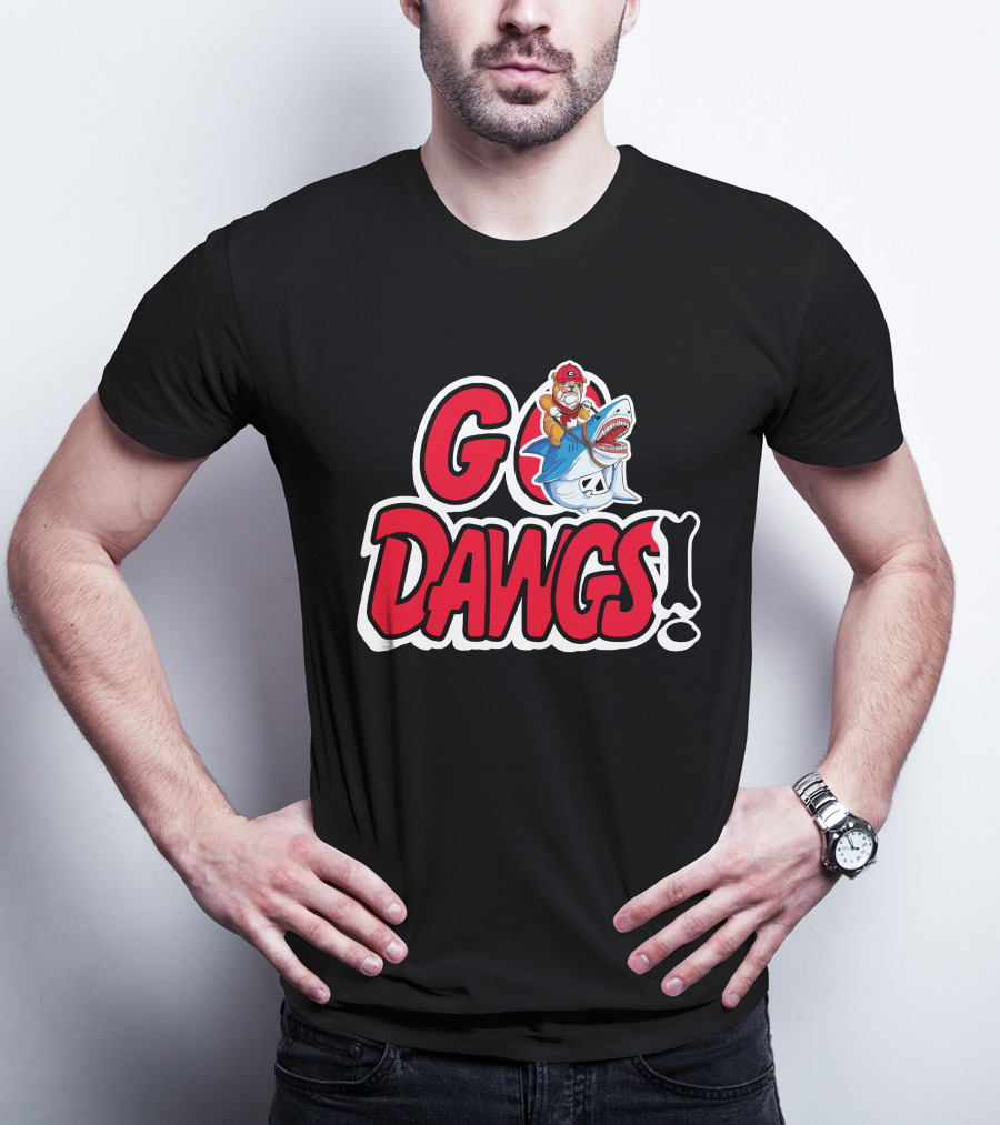 Go Dawgs Bulldog Riding Shark T-Shirt