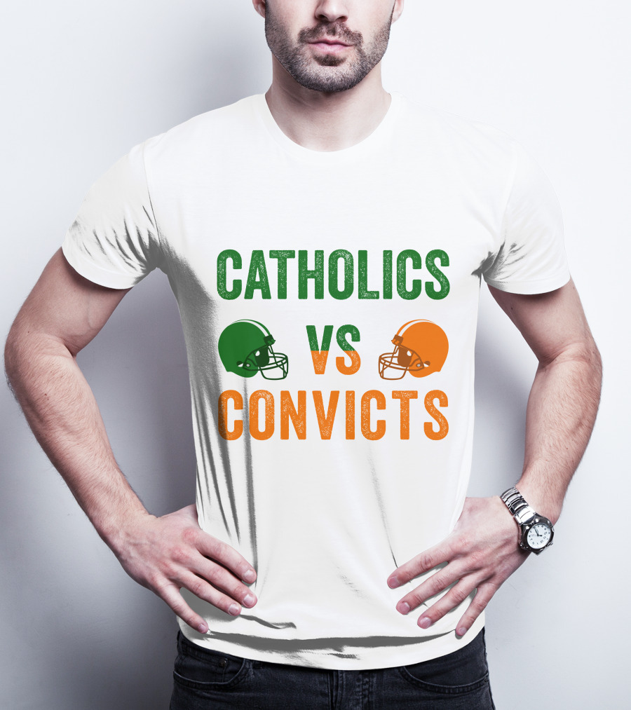 Catholics Vs. Convicts 1988 Football Helmets Rivalry T-Shirt