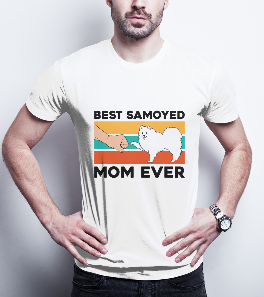 Best Samoyed Mom Ever Fist Bump Vintage Stripes T-Shirt