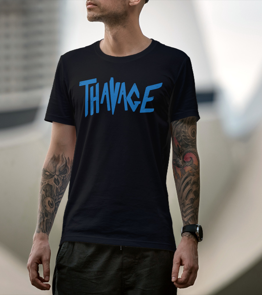 Thavage Blue Retro Typography T-Shirt