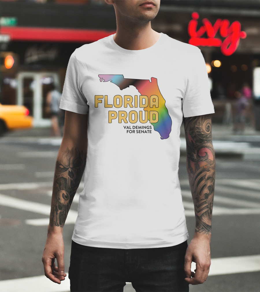 Florida Proud Rainbow Map Val Demings For Senate T-Shirt