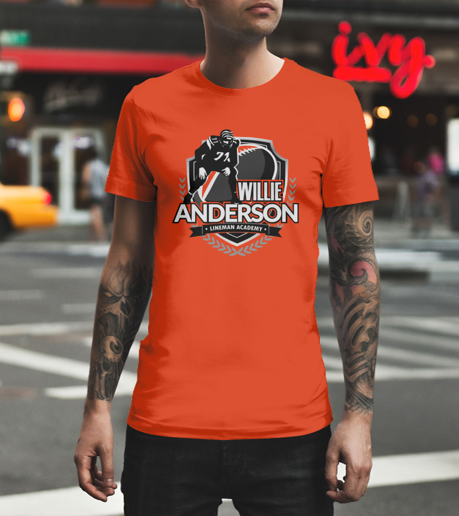 Willie Anderson Lineman Academy Football Shield T-Shirt
