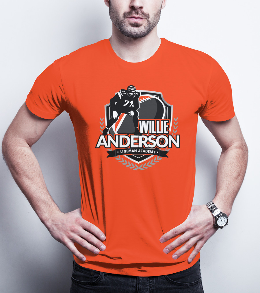 Willie Anderson Lineman Academy Football Shield T-Shirt