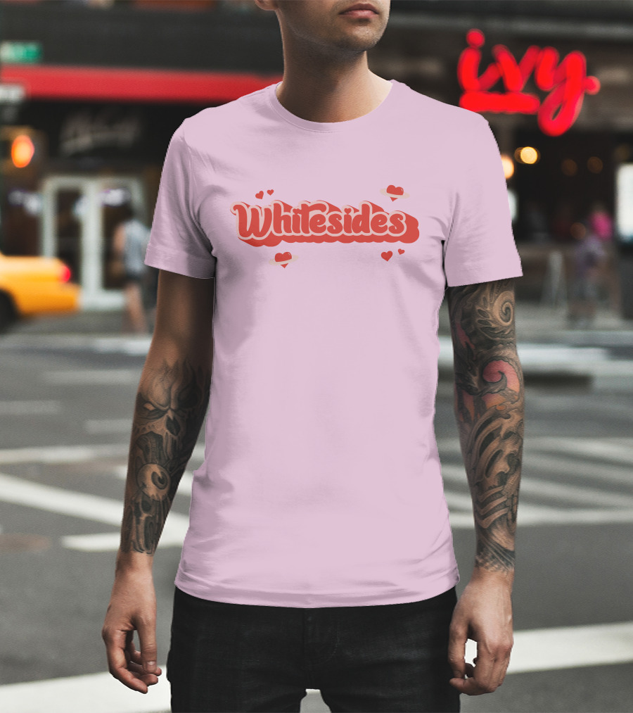 Whitesides Red Heart Design Pink Background T-Shirt