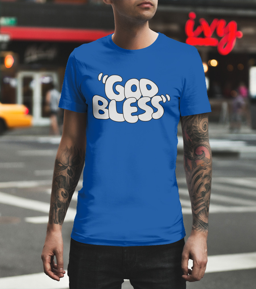 God Bless Text In Bubble Letters T-Shirt