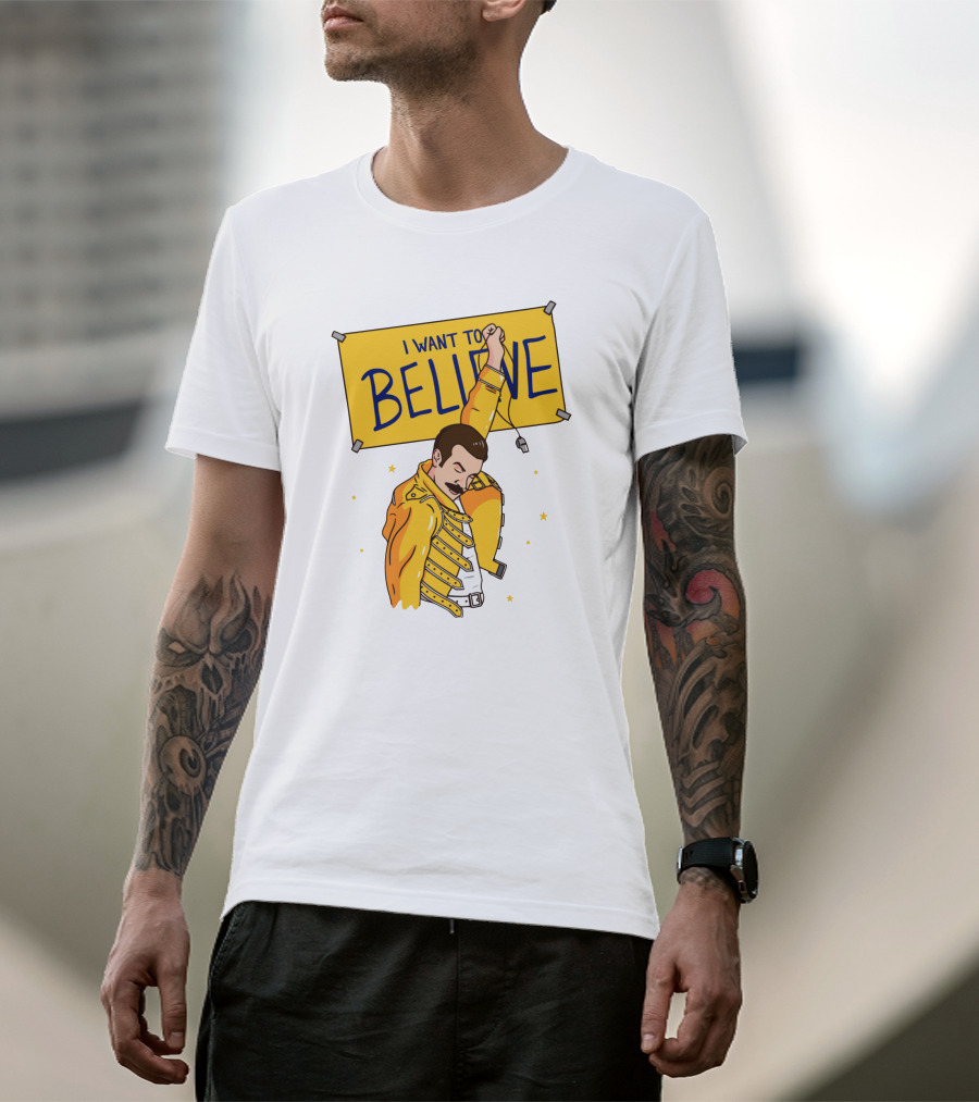 I WANT TO BELIEVE Yellow Jacket Mustache Iconic Pose T-Shirt