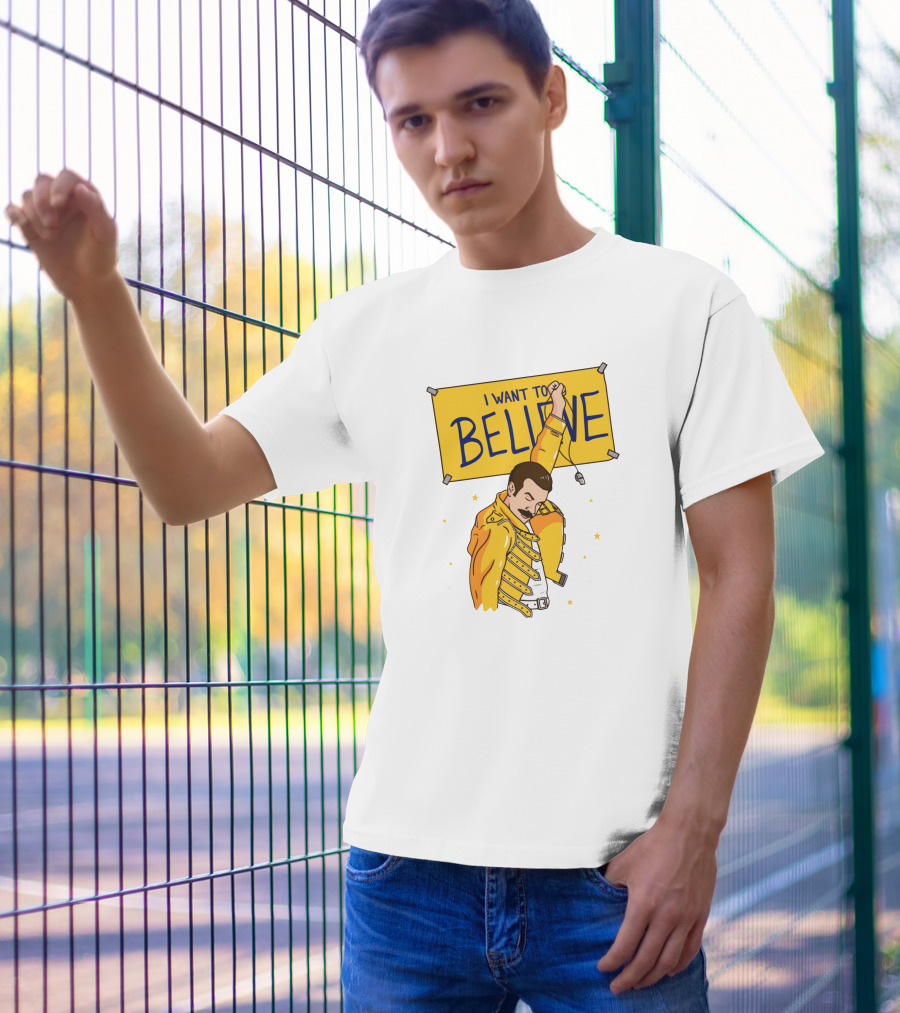 I WANT TO BELIEVE Yellow Jacket Mustache Iconic Pose T-Shirt