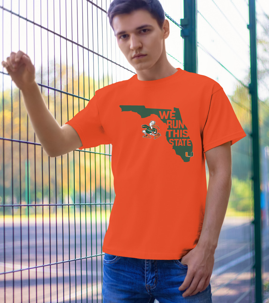 We Run This State Miami Hurricanes Florida Map Vector T-Shirt