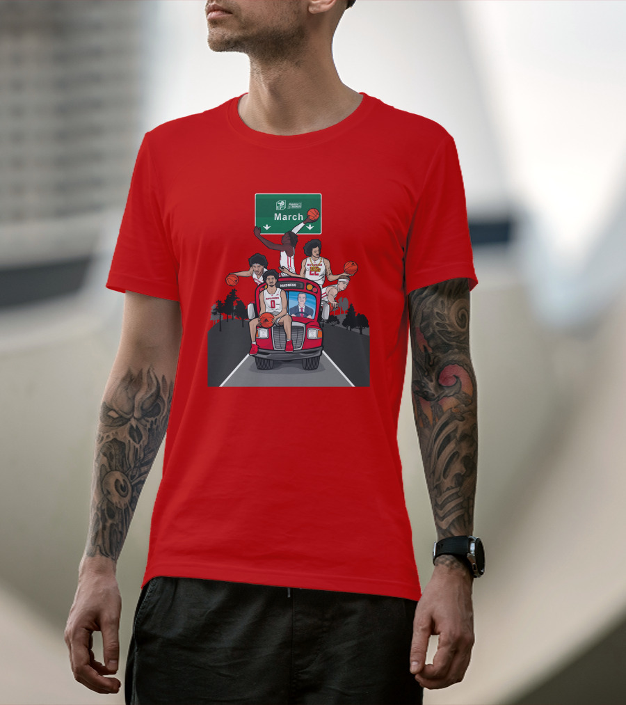 Scarlet Knights March Madness Bus Basketball Scene T-Shirt