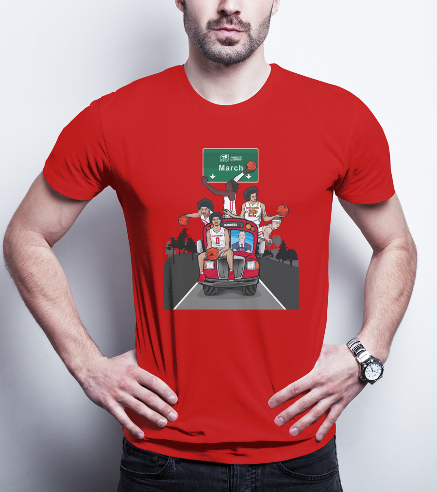 Scarlet Knights March Madness Bus Basketball Scene T-Shirt