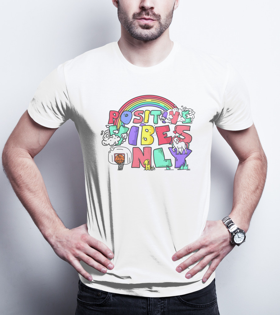 Positive Vibes Only Rainbow Basketball Big Cat Bet 100 T-Shirt
