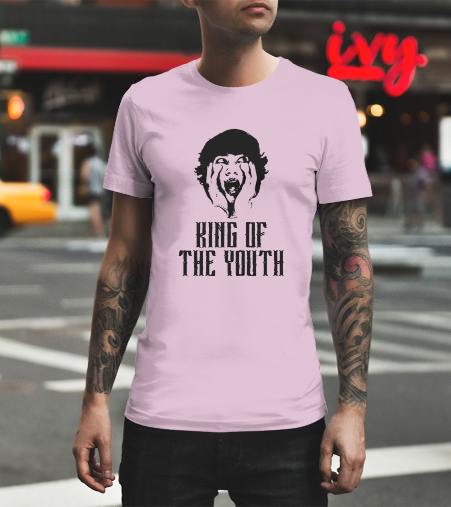 Baylen Levine Merch Store King Of The Youth Pink Graphic Featuring Shouting Face T-Shirt