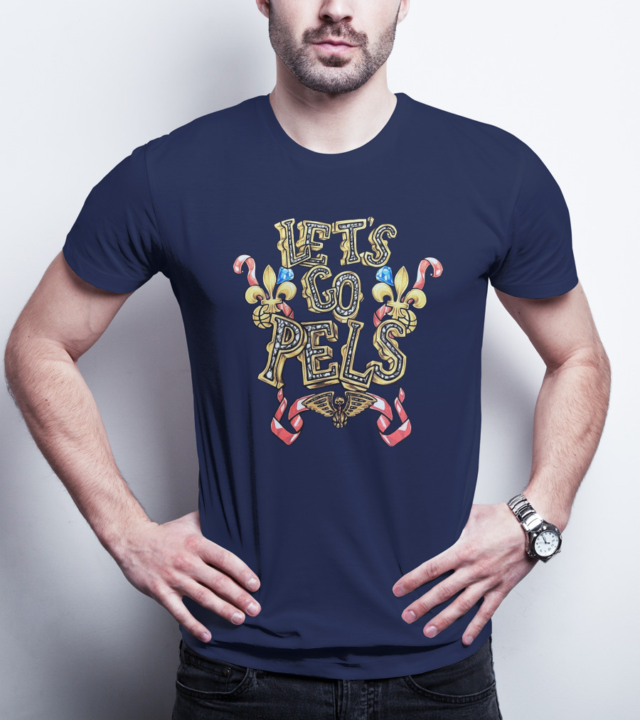 New Orleans Pelicans Let's Go Pels Fleur-de-Lis Basketball Elements T-Shirt