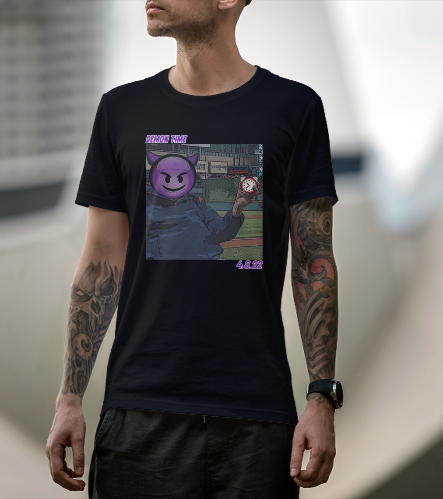 Demon Time Purple Emoji Face Baseball 4.8.22 T-Shirt