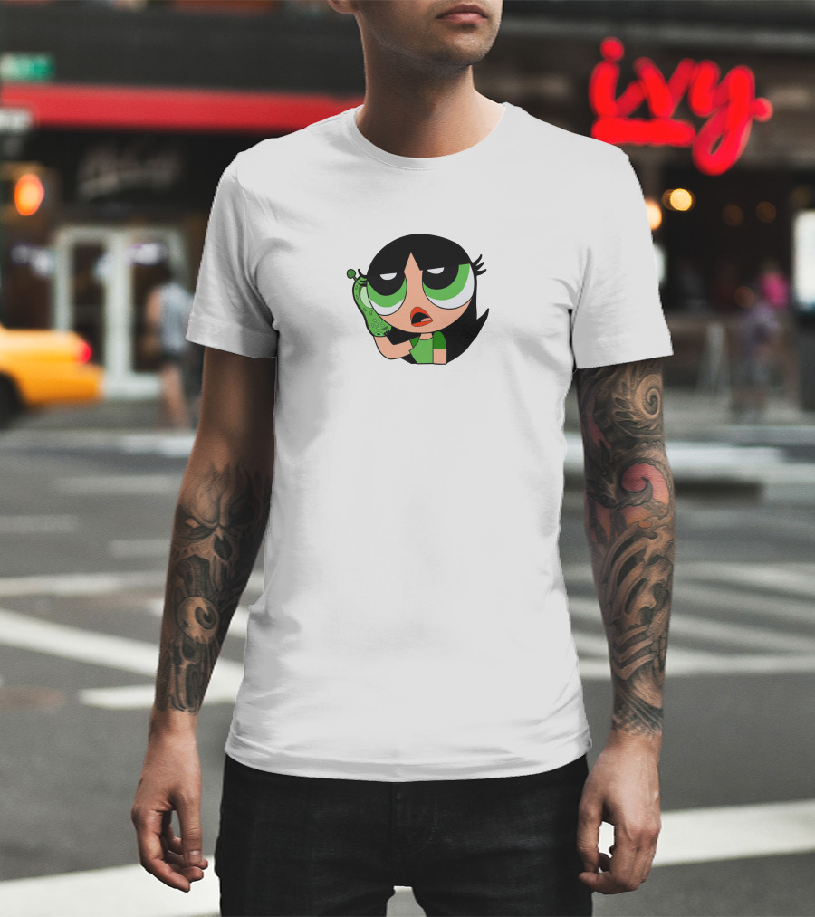 The Powerpuff Girls Buttercup Talking To Broccoli Phone Animation T-Shirt